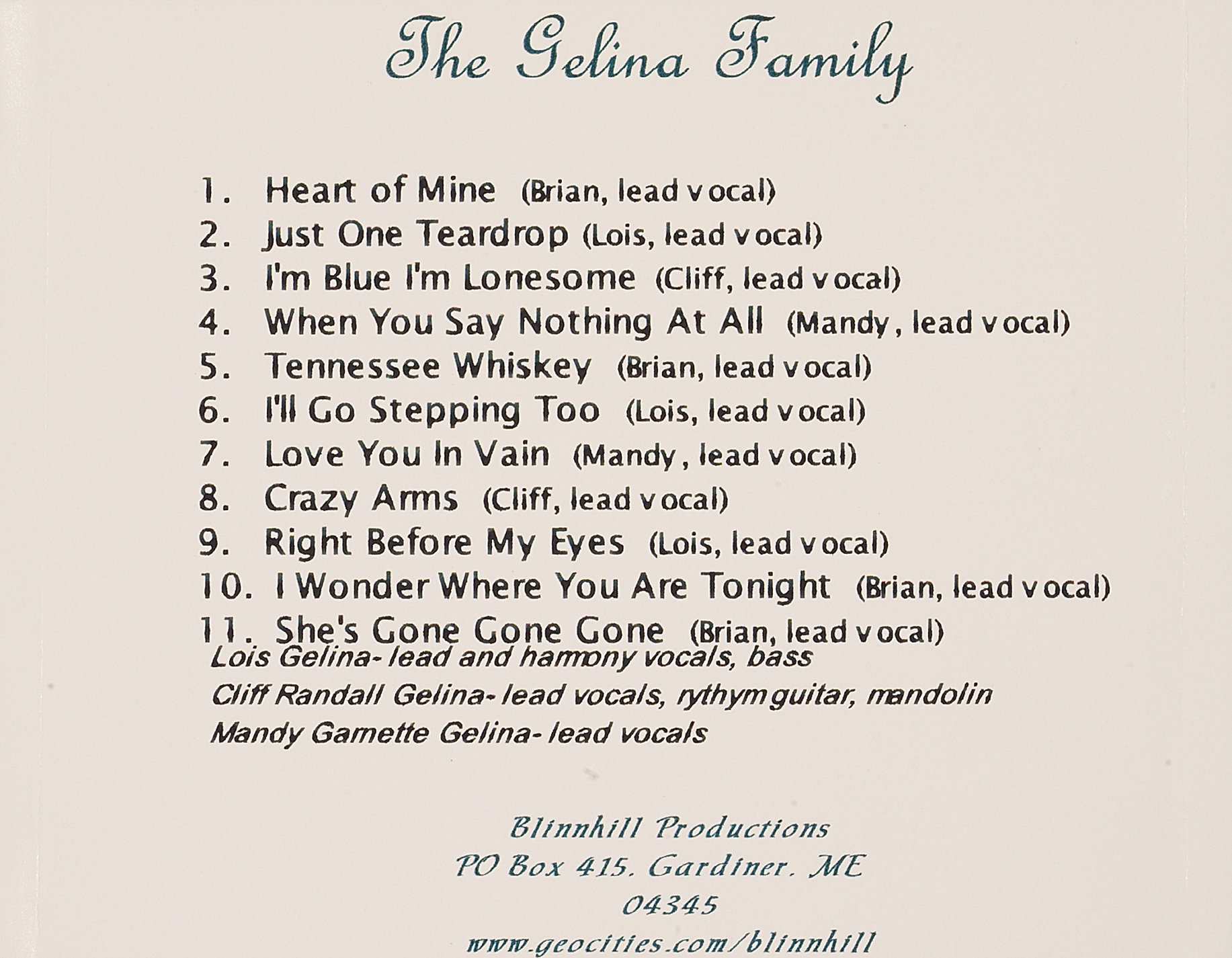 CD-0305, The Gelina Family | Bluegrass Music Association of Maine